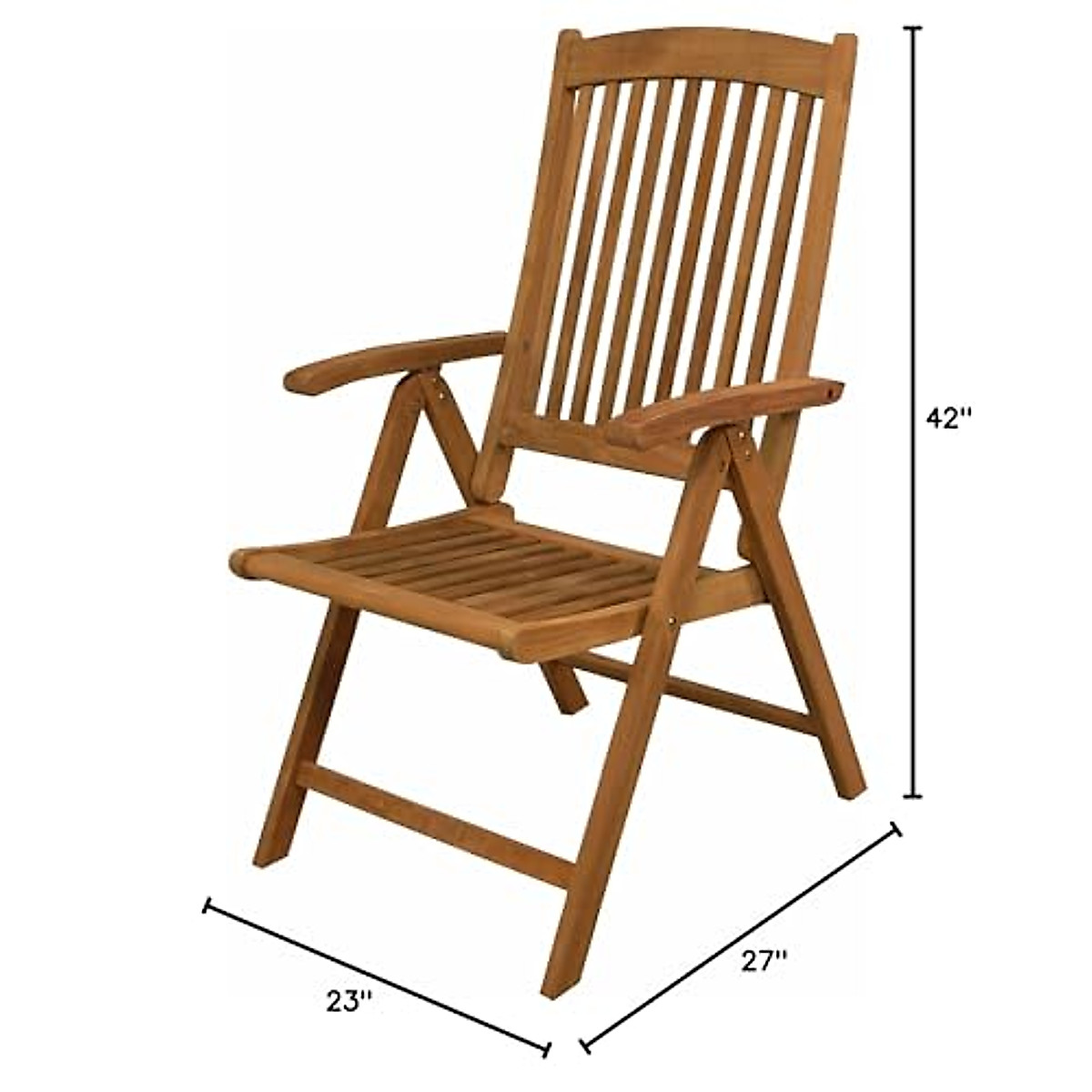 SeaTeak Avalon Multi-Position Folding Chair with Arms | Teak Folding Chair | Wooden Patio Chairs | Oiled Finish | 42" L x 23" W x 27" H