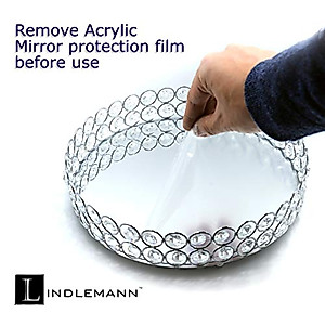 LINDLEMANN Decorative Tray - Metal Mirrored Ornate Crystal Vanity Tray - Elegant Design for Perfume Jewelry Makeup, Easter & Mothers' Day Gift (Round, 10in, Silver)