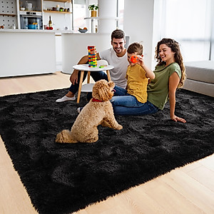 Beglad Soft Fluffy Area Rug Modern Shaggy Bedroom Rugs for Kids Room Extra Comfy Nursery Rug Floor Carpets Boys Girls Fuzzy Shag Fur Home Decor Rug, 5.3 ft x 7.5 ft, Black