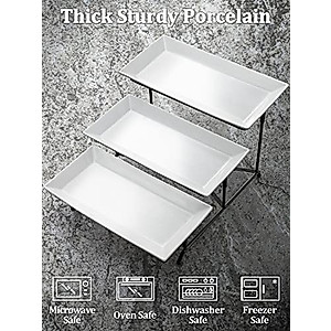 Yedio 3 Tier Serving Tray Set Porcelain Tiered Serving Trays Platters, Collapsible Sturdier Stand with Stable Cross Bars, 12 Inch Three Layer Serving for Party Entertaining Food Display Fruit Dessert