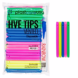 High Volume Evacuator HVE Tips - 100 HVE Suction Tips Dental Disposable - Vented Evacuation Aspirator Tips with Smooth Edges (Rainbow Assorted - 100 Pack) by PlastCare USA