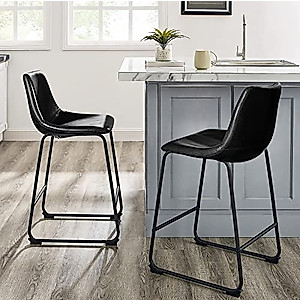 LEMBERI 26 inch Bar Stools Set of 2, Modern Counter Height Bar Stools, Faux Leather Barstool with Back and Metal Leg, Armless Dining Chairs for Kitchen Island Pub Living Room (26, Black)