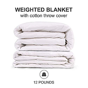 Beautyrest Deluxe Weighted Adult, Ogee Quilted 100% Cotton, Glass Beads Filling, and Removable Cover Calming Heavy Blankets, 60" x 70"-12Lbs, White