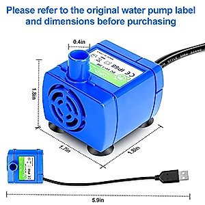 Cepheus Replacement Pump for Cat Water Fountain - Extreme Silent Pet Fountain DR-DC160 Pump with 6 ft USB Cable Cord for Automatic Cat Water Fountain Stainless Steel (No Adapter)