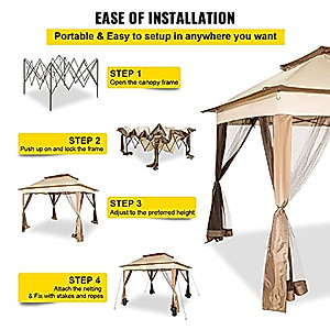 Happybuy Outdoor Canopy Gazebo Tent, Portable Canopy Shelter with 11'x11' Large Shade Space for Party, Backyard, Patio Lawn and Garden, 4 Sandbags, Carrying Bag and Netting Included, Brown