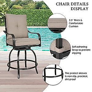 Iwicker 2 Pieces Outdoor Swivel Bar Stools, Patio Counter Height Bistro Chairs with 100% Polyester Cushions, Beige