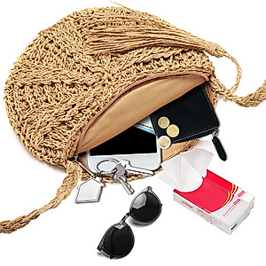 YallFairy 2 Pack Straw Handbags Purses Crossbody Bags for Women Boho Beach Summer Handwoven Tassel Messenger Shoulder Bags (Khaki & Beige)