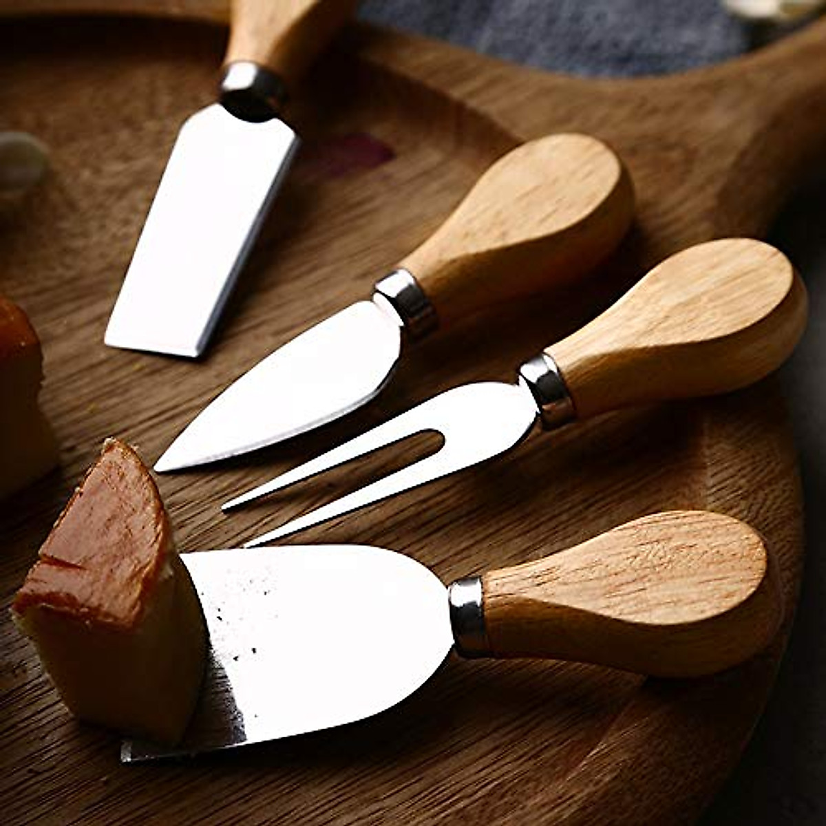 Bamboo Cheese Board and Knife Set, sungwoo Wood Charcuterie Servering Boards Set, Charcuterie Board Accessories, Cheese Plates, for Christmas Women Housewarming Day Wedding Thanksgiving