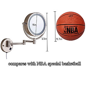 Cavoli Bathroom Extension Mirror 9 Inches with LED Lighted 7X Magnification Beauty, 3 Colors Lights Modes,13" Extension Arm Magnifying Vanity Mirror Electric Plug Powered, Brushed Nickel