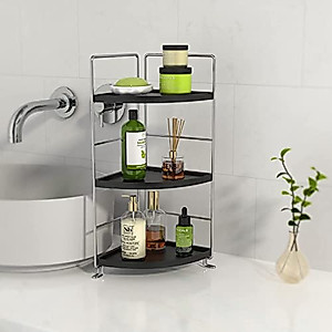JANUS LiANG 3-Tier Corner Bathroom Organizer Countertop - Makeup Perfume Storage Standing Shelf Bathroom Tray or Kitchen Spice Rack, Black and Silver