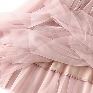 Dirholl Women's A-Line Fairy Elastic Waist Tulle Midi Skirt Scallop Pink