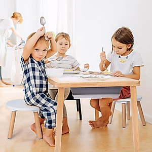 Frogprin 2 Pack Wooden Kids Stool, Perfect Matched Sensory Table, Toddler Step Stool Multi-Purpose Sitting Stool Children's Small Stool 10.23in Round Stool Stable Natural Anti-Slip