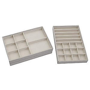 Household Essentials Grey Stacking Jewelry Organizer Box Tray Set with Removable Lid Fabric (744-1)