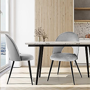 Giantex Velvet Dining Chairs Set of 2 - Modern Mid-Century Vanity Chair with Meat Legs, Comfy Desk Chair for Living Room, Bedroom, Upholstered Dining Room Chairs, Gray