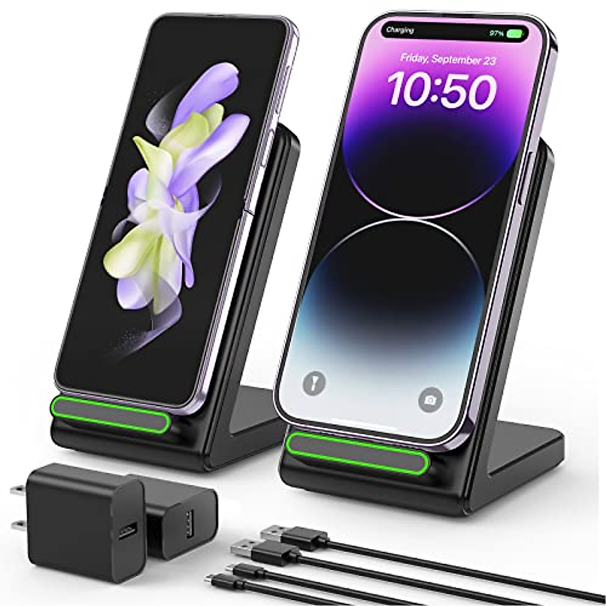 GEEKERA Wireless Charger, 2 Pack Wireless Charging Stand, Qi-Certified Charging Station for iPhone 13/12/11/Pro/Pro Max/Mini/X/Xr, Wireless Charging Station for Samsung Galaxy Series (With AC Adapter)