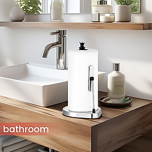 Dailyart Paper Towel Holder for One Hand Tear - Kitchen Paper Towel Holder Countertop with Tension Arm & Non Slip Weighted Base, Stainless Steel Paper Towel Holder Stand for Kitchen Bathroom, Black