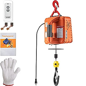 VEVOR Electric Hoist Winch, 1100lbs Portable Electric Winch, 1500W 110V Power Winch Crane, 25ft Lifting Height, w/Wireless Remote Control and Overload Protection for Garages Warehouse Lifting Towing
