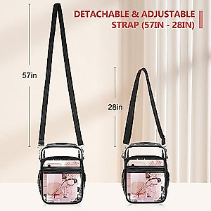 Blvornl Clear Crossbody Bag with Adjustable Shoulder Strap, Stadium Approved PVC Clear Purse Bag with Front and Side Pocket, Clear Messenger Bag for Women and Men for Concerts Events Festivals
