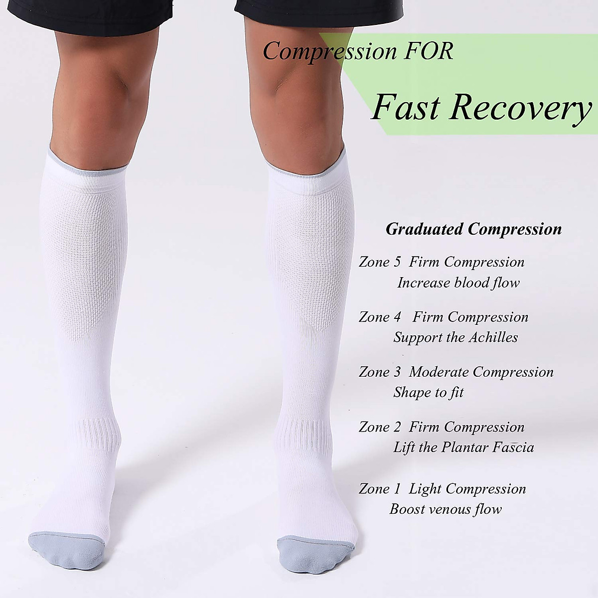 FITRELL 3 Pairs Compression Socks for Women and Men 20-30mmHg- Support Socks for Travel, Running, Nurse, Knee High Socks, Medical BLACK+WHITE+GREY S/M