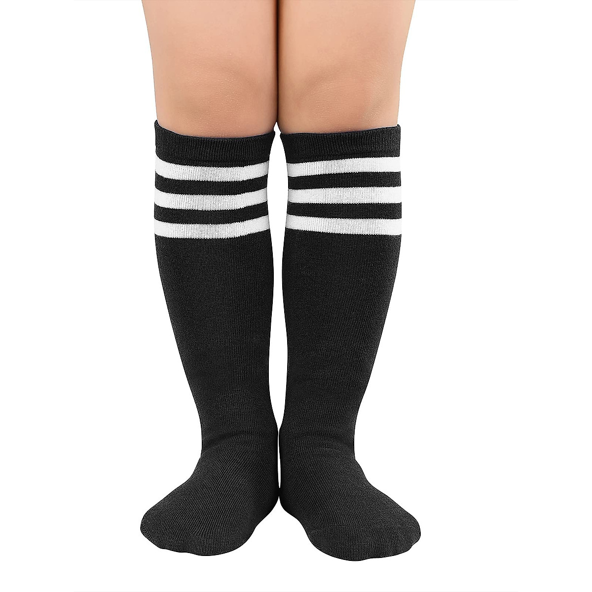 Boys soccer socks Toddler Girls Uniform Socks Knee High Tube Socks Cotton Cute Sport Stocking for Boys Girls 1 Pair Black White One Size