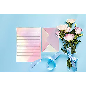 Mini Stationery Set, 100 Piece Set (50 Lined Watercolor Sheets + 50 Matching Envelopes), 5.5 x 8.25 inch, 12 Unique Designs, Double Sided Printing, One Side Lined Paper, by Better Office Products
