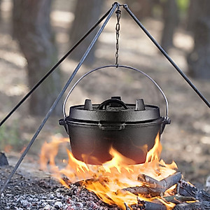 SHYIS Camping Dutch Oven,9 Qt Pre-Seasoned Camping Cookware Pot With Lid - Lid Lifter,Cast Iron Deep Pot with Metal Handle for Camping Cooking BBQ Baking Campfire Modern Black
