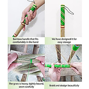 Natural Grass Broom for Sweeping Indoor and Outdoor with Brush Power and Circle Cleaning House, Kitchen, Office,Handmade Broom, Embroidered Woven,Housewarming Gifts Asian Broom 40 inch