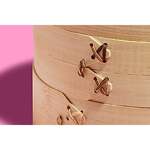 Reishunger Bamboo Steamer Handmade Basket, Traditional 2-Tier Design - 8 Inch - for Dumplings, Rice, Dim Sum, Vegetables, Fish and Meat - Incl. 2 Cotton Cloths