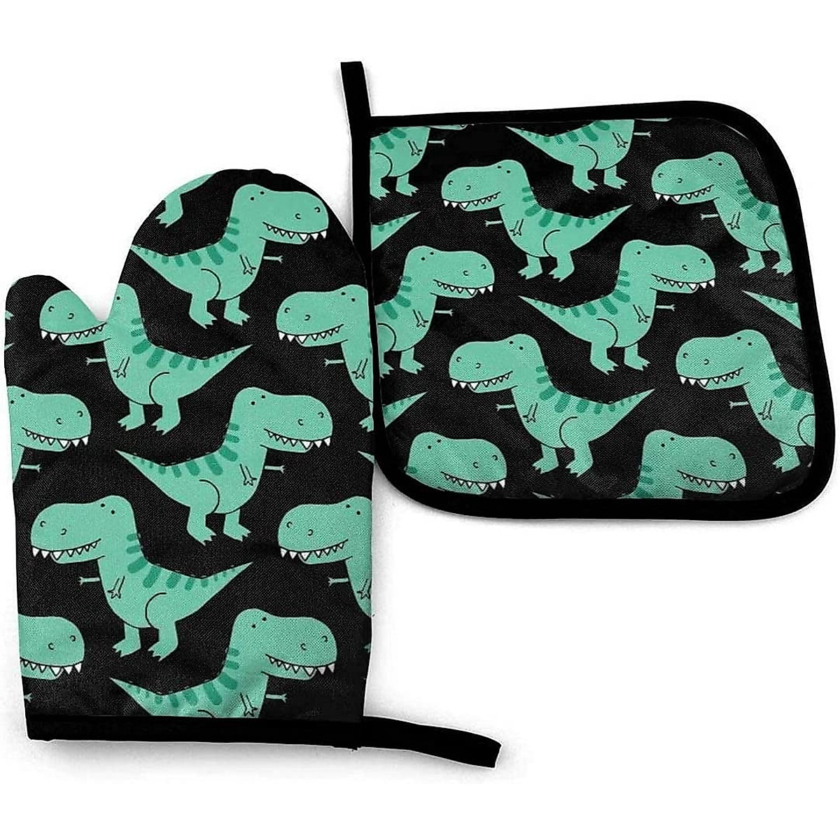 T-Rex Dinosaur Pattern Heat Resistant Oven Mitts and Pot Holders Sets of 2 for Kitchen Non-Slip Oven Gloves for BBQ Cooking Baking