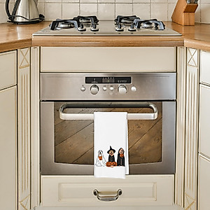 Jvpke Halloween Kitchen Towels, Halloween Ghost Dogs Pumpkin Decorative Hand Towels for Bathroom, Halloween Dish Towels Tea Towels, Halloween Kitchen Bathroom Decor, 16x24 Inches