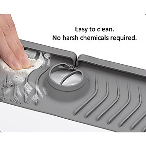 30 inch XXL long sink splash guard, sloped for water runoff, heavy duty adjustable fit splash guard, kitchen sink mat, faucet handle drip catcher, water counter protector, faucet draining mat
