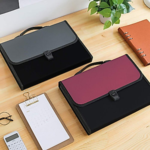 Expanding File Folder with Handle, 2019 New 13-Pocket Plastic Expandable File Organizer, A4 Size Waterproof & Durable Accordion File Organizer for School, Office（Red）