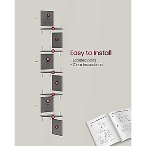 VASAGLE Corner Shelf Wall Mount, 5-Tier Floating Corner Bookshelf, Plant Shelf for Bedroom, Living Room, Bathroom, Home Office, Dove Gray