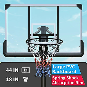 Portable Basketball Hoop Height Adjustable 7.4-10ft Indoor Outdoor Basketball Goal System with 44In Shatterproof Backboard and 18In Rim for Kids/Adults