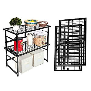 Origami R1 Stackable Storage Shelf, Collapsible/Foldable Steel Shelving Holds up to 150 Pounds (Per Rack), Modular Heavy Duty Garage Storage & Organization Utility Shelf (2-Pack) (Black, R1)