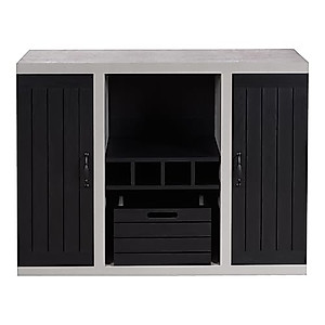 HOMES: Inside + Out FGI-1777C1 Cato Industrial Two-Tone Buffet with Open Shelf, Wine Bottle Holder, Slatted Drawer and Cabinets, Black and Cement