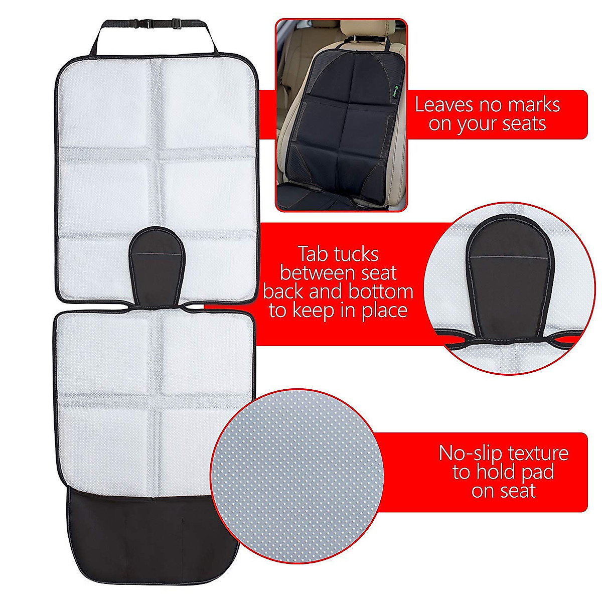 Lukling Car Seat Protector with Thickest and Largest Pad for Leather Seats in Luxury Cars ­- 2 Mesh Organizer Pockets -­ Works Great with Children and Pets, (Black with Black Stitching)