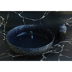 VALLENWOOD Extra Large Salad Serving Bowl, 11 inch. Big Ceramic Navy Dark Blue Pasta bowl Plus Oil Bottle. 95 oz. Beautiful And Elegant Huge Design. Giant Mixing and Fruit Bowls