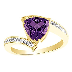 AFFY 1.45 cttw Simulated Amethyst & White Natural Diamond Engagement Wedding Ring in 14K Solid Yellow Gold with, Ring Size 12.5