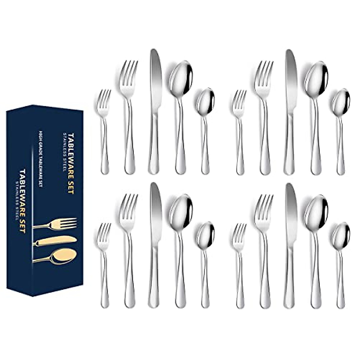 20-Piece Silverware Set for 4, JBGOYON Stainless Steel Flatware Set with Steak Knives, Mirror Polished Tableware Cutlery Set, Utensil Sets for Kitchen Include Knives Spoons Forks