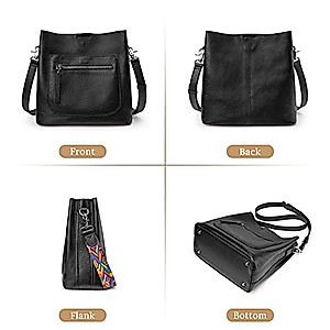 S-ZONE Women Genuine Leather Bucket Bag Shoulder Handbags Crossbody Purse Zipper with 2 Straps Medium Tote Hobo
