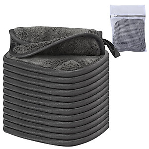 SINLAND Makeup Remover Cloth,Reusable Microfiber Makeup Remover Pads,Washable Facial Cleansing Cloths,Soft Microfiber Face Washcloths for All Skin Types,Face Towels with Mesh Bag, 6x6 Inch 12Pack Grey