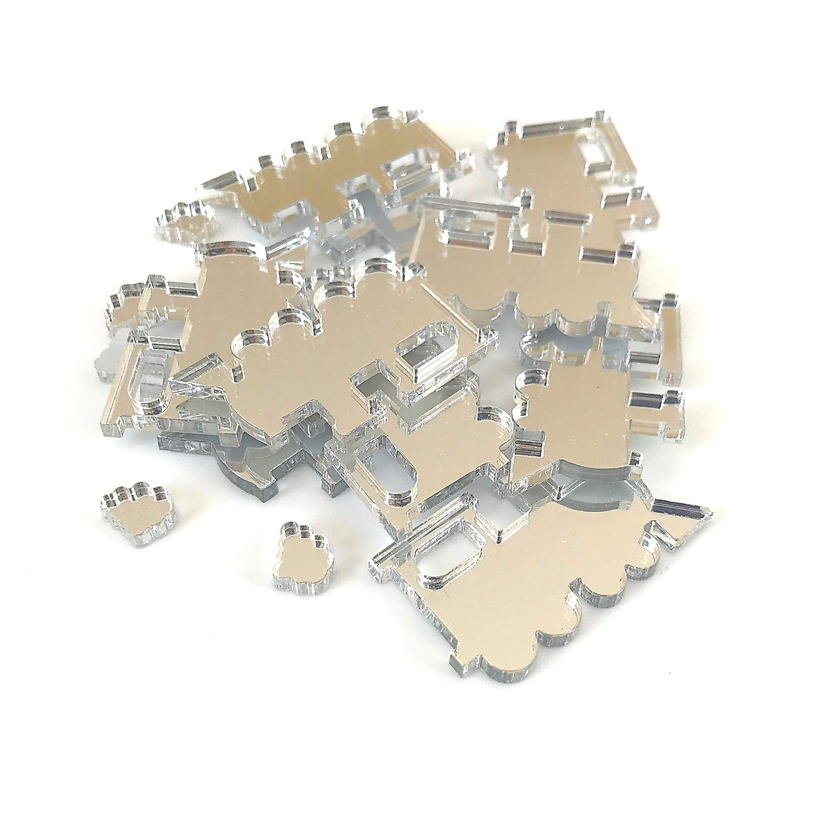 Super Cool Creations Steam Train Shaped Crafting Mirrors, Set of 10, Many Colours, Shatterproof Acrylic, Orange, Pack of 10 x 7cm