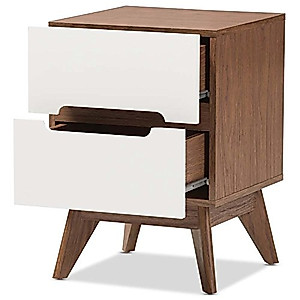 Baxton Studio Calypso 2 Drawer Nightstand in White and Walnut