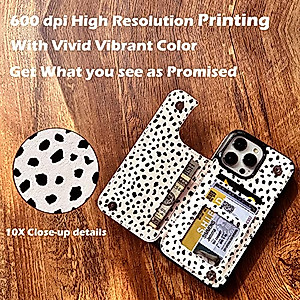 uCOLOR Compatible with iPhone 14 Pro Max 6.7" Wallet Case with Card Holder Folio Flip PU Leather Kickstand Card Slots Double Magnetic Clasp and RFID Blocking Cover 6.7 Inch (Almond Latte Polka Dot)