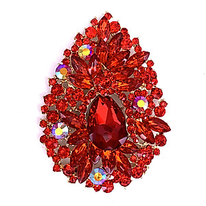 SELOVO Huge Big Large Flower Statement Brooches and Pins Scarf Decoration Gold Tone (Red)
