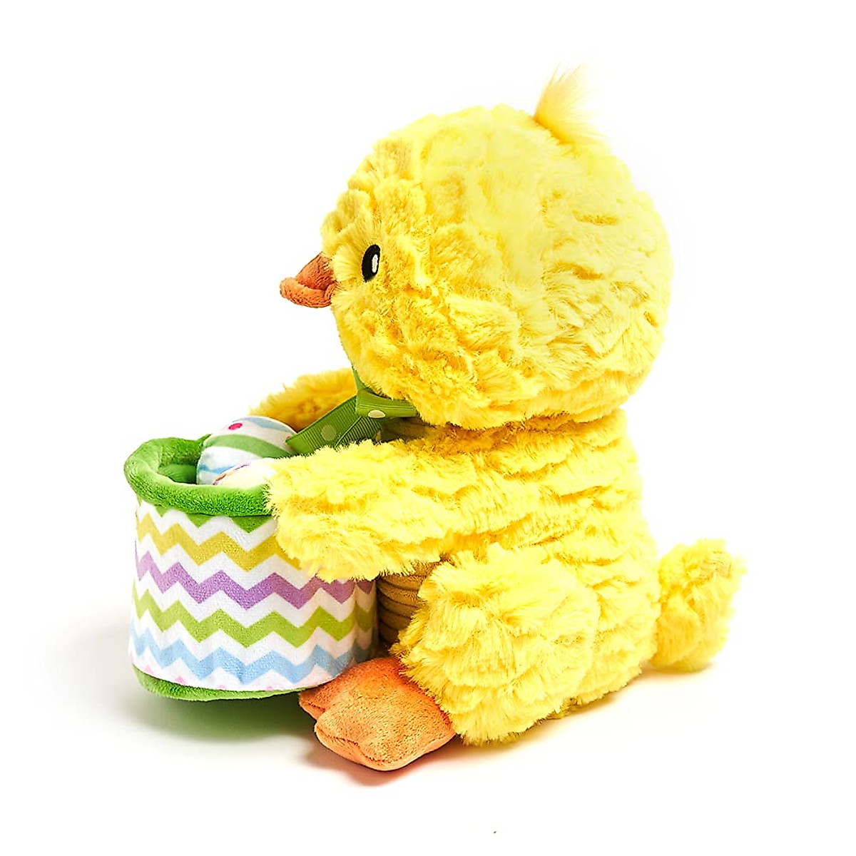 Cuddle Barn - Basket of Eggs - Chick | Easter Basket Stuffer Animated Animal Plush Toy Chick Holds Basket of Plush Eggs and Twirls Around to Bunny Hop, 10 inches