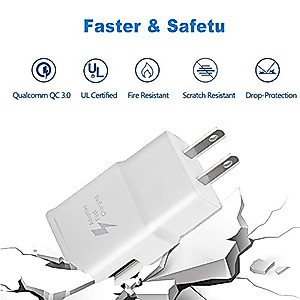 Adaptive Fast Android Charging Wall Charger with 5-Feet Micro USB Cable for Samsung Galaxy S7/S7 E/S6/S6 E/S5/Note5/4 /S4/S3/S2/J7 J7V J5 J3 J3V J2, LG G2 G3 K20, Moto E4 E5 E6, Tablet (2 Pack, White)
