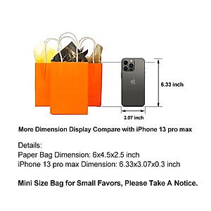 AWELL Small Orange Paper Bag with Handle Party Favours Bag 6x4.5x2.5 inch for Halloween Wedding Birthday Recycled Bag, Pack of 24