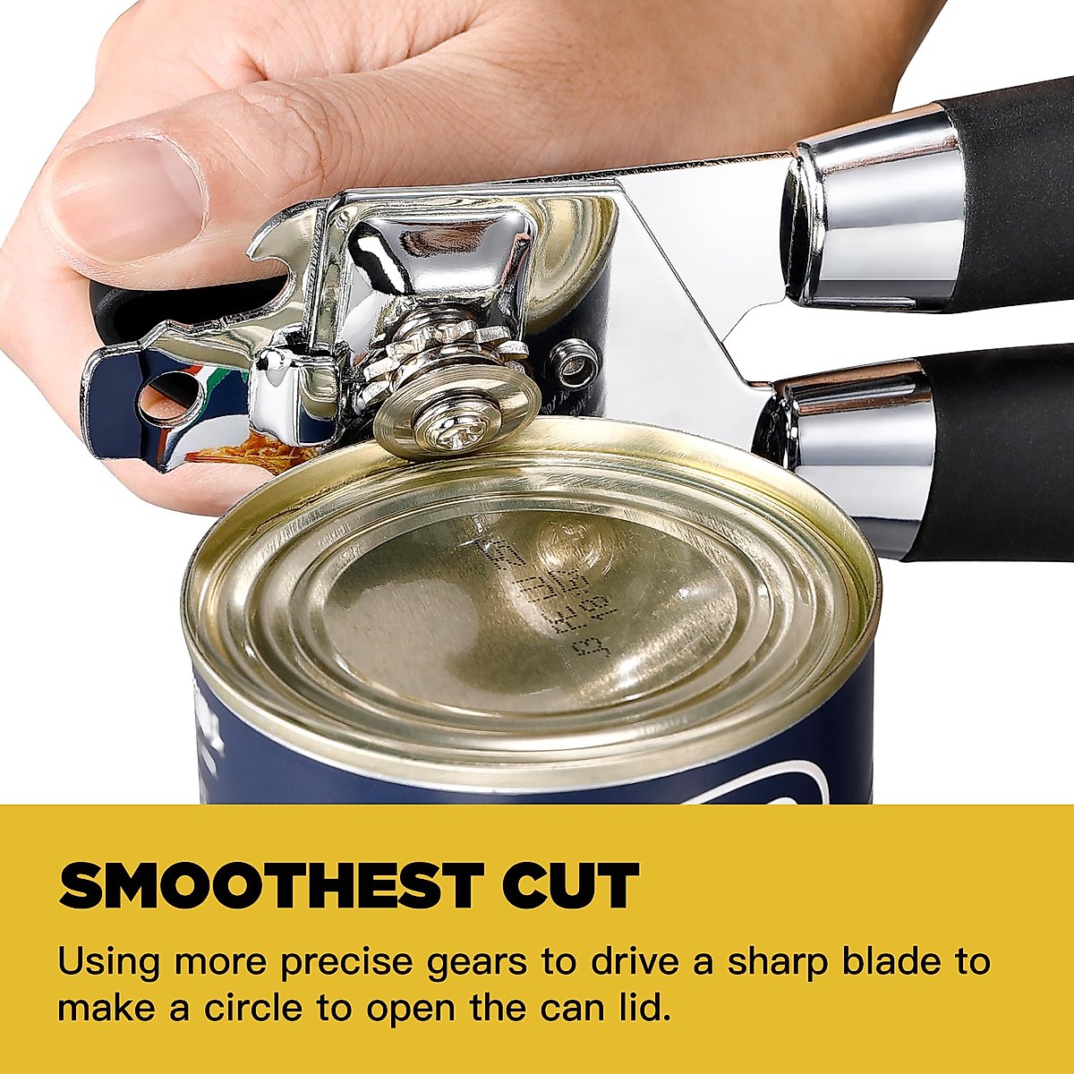 Can Opener with Dual-ended Bottle Opener, IPOW Manual Can Opener with Magnent | Smooth Edge | Heavy Duty | Easy Turn Knob | Smooth & Easy Cutting Safty Can Opener